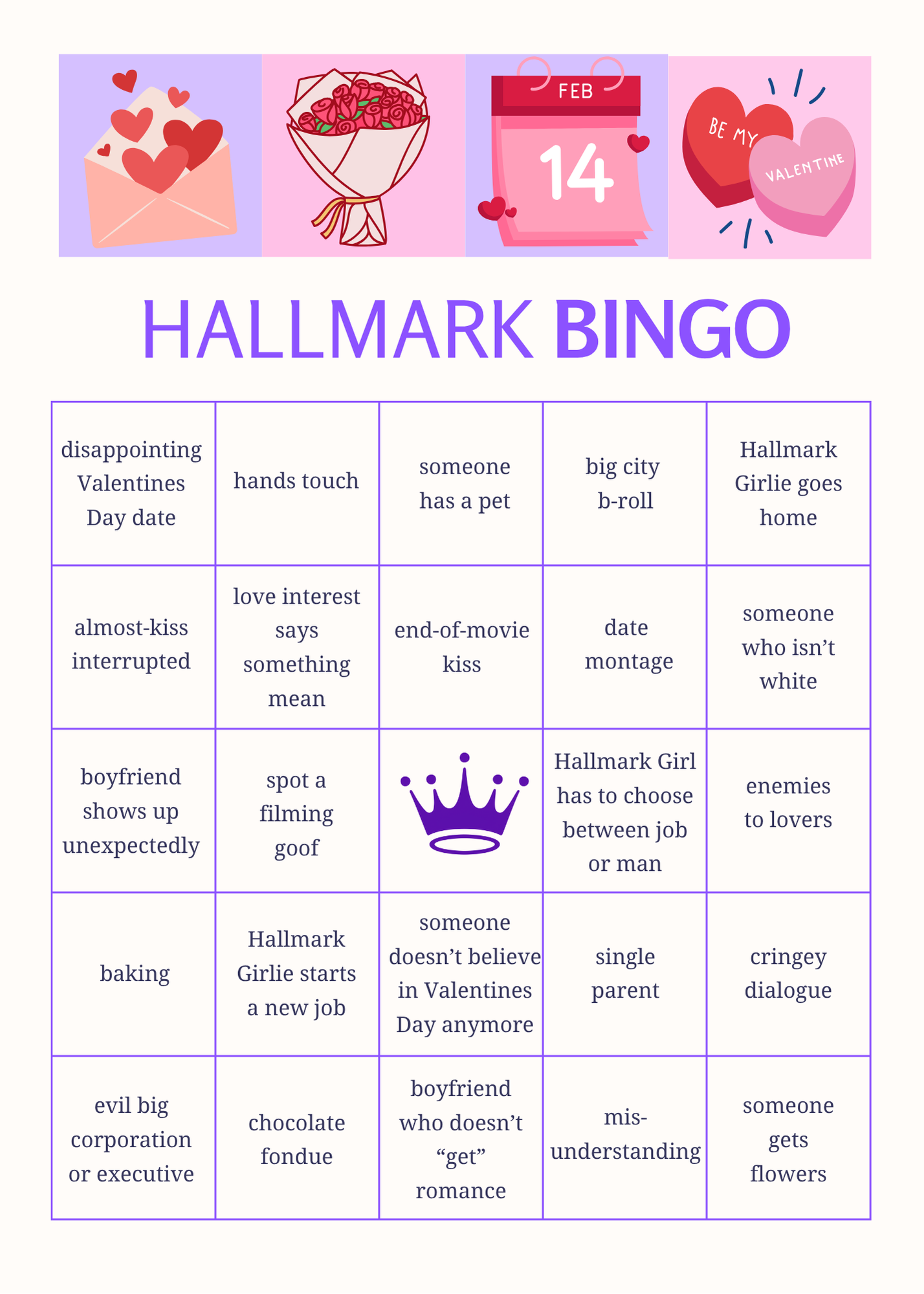 Hallmark Movie Bingo Cards | talking hallmark